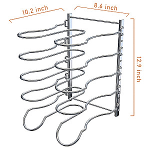 CAXXA Heavy Duty Pan Rack, Pot Lid Rack, Kitchen Cabinet Pantry Cookware Organizer Rack Holder | 5 Adjustable Dividers, Chrome
