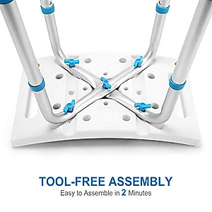 Health Line Massage Products Shower Stool 350lbs Bath Seat Chair, Tool-Free Assembly Height Adjustable Bath Bench with Padded Seat for Seniors, Elderly, Disabled, Handicap and Injured