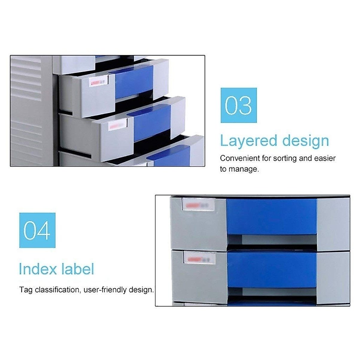 LEYT Flat File Cabinet, 4-Layer Drawer Storage Organization, with Lock/Blank Label，Suitable for Office Supplies