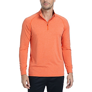 TACVASEN Men's Hiking Shirts Quarter Zip Pullover Long Sleeve Performance SPF Outdoor, Orange, M