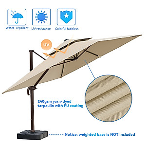 ZLACUIU 10x13FT Cantilever Outdoor Patio Umbrellas, Double Top Large Rectangle Umbrella, Heavy Duty 360° Rotation Offset Outdoor Sun Shade Umbrella for Garden Deck Pool Backyard Patio, Beige