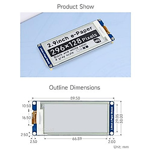 Waveshare 2.9inch E-Ink Display Module Compatible with Raspberry Pi 4B/3B+/3B/2B/B+/A+/Zero/Zero W/WH/Zero 2W Series Boards 296x128 Resolution SPI Interface Supports Partial Refresh