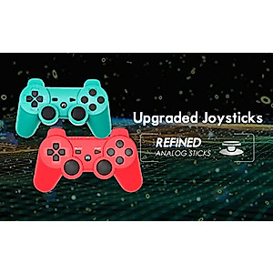 Rzzhgzq 2 Pack PS3 Wireless Controller Playstation 3 Controller Wireless Bluetooth Gamepad with USB Charger Cable for PS3 Console (Red+Green)