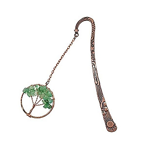 YIRUZWRD Metal Bookmark Green Aventurine Tree of Life Crystal Tumbled Stones Bookmark