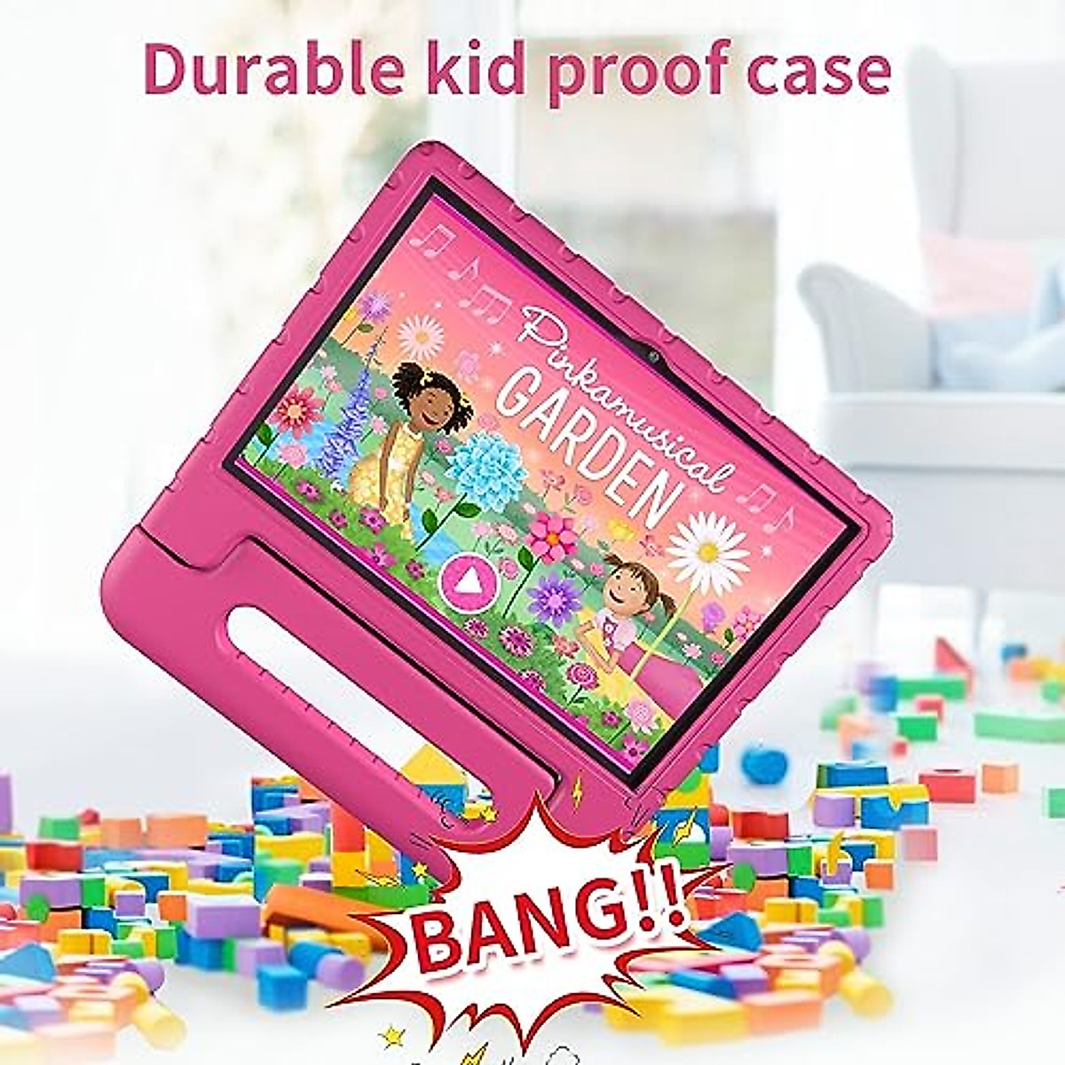 JREN Kids Tablet, 10" Tablet for Kids,IPS HD Display 1280 X 800,1080P, RAM 4GB and 64GB Storage, Google Family Link KidsSpace Pre-Installed, YouTube Neflix,Ages 6-12,Color Pink