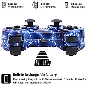 TAKESH Wireless Controller for PS3, Upgraded Joystick Motion Gamepad Double Shock with USB Charging Cable, 2 Packs