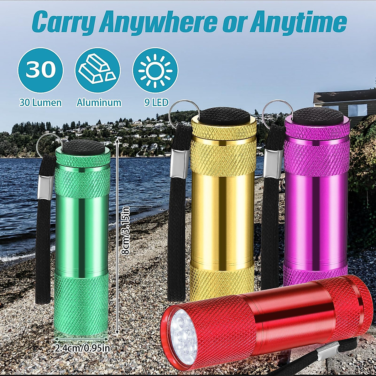 VIHOSE 48 Pcs Mini Flashlights Bulk, Bright Aluminum Handheld Flash Light with Lanyard, Small LED Flashlights for Kids Night Reading Emergency Hurricane Camping Hiking Party Favors(Classic Color)