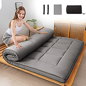 MAXYOYO Japanese Tatami Mattress - Roll Up Foldable Floor Bed for Adults & Guests, King Size, Dark Grey