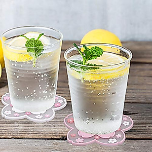 4PCS Kawaii Sakura Cup Coaster, Decor Cup Placemat, Cute Kitchen Pot Bowl Pad Placemat, Cherry Blossom Coaster, Table Cup Mat, Flower Pattern Mug Pink Coasters Set Of 4 for Drinks, Coffee, Tea (4.5in)