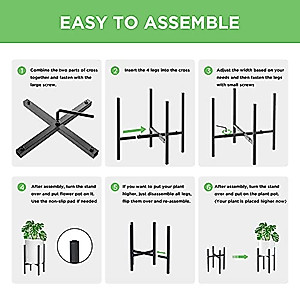 MUDEELA Adjustable Metal Plant Stand Indoor & Outdoor, Fits 10 11 12 13 14 15 inch Pots, Mid Century Modern Plant Stand 15 inches in Height （Pot & Plant Not Included , Black