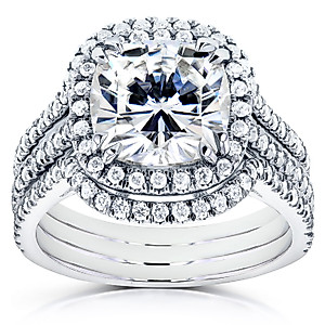 Kobelli Cushion Moissanite Halo Bridal Set 3 1/2 CTW 14k White Gold (3 Piece Set)
