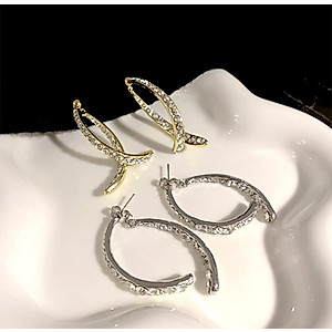 Cross Curved Earrings Zircon Curved Drop Earrings for Women Stick Front Back Piercing Hypoallergenic Ear Cuff