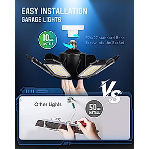 LIGHTNUM 4 Pack LED Garage Light, 45W LED Lights for Garage, 16000LM 6500K E26/E27 Deformable Garage Lights Ceiling LED with 6 Adjustable Panels Compatible for Workshop Storage Room Basement