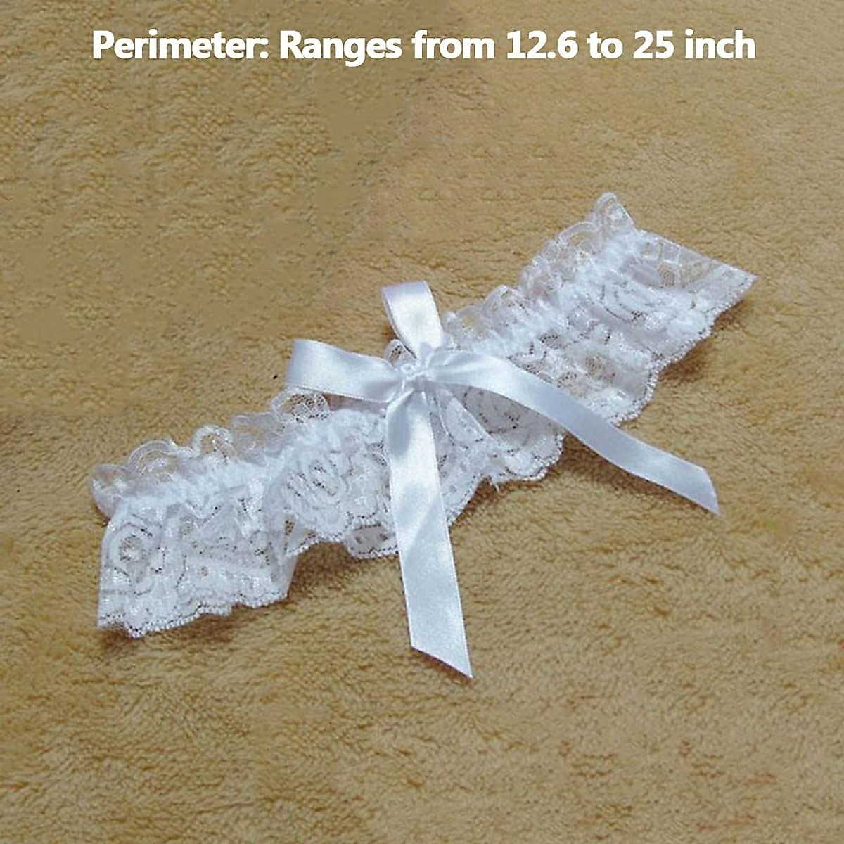 MMTTAO Women's Wedding Garter for Bridal Leg Ring Sexy Lingerie Lace Bow Plus Size Stretch Prom Garters - White