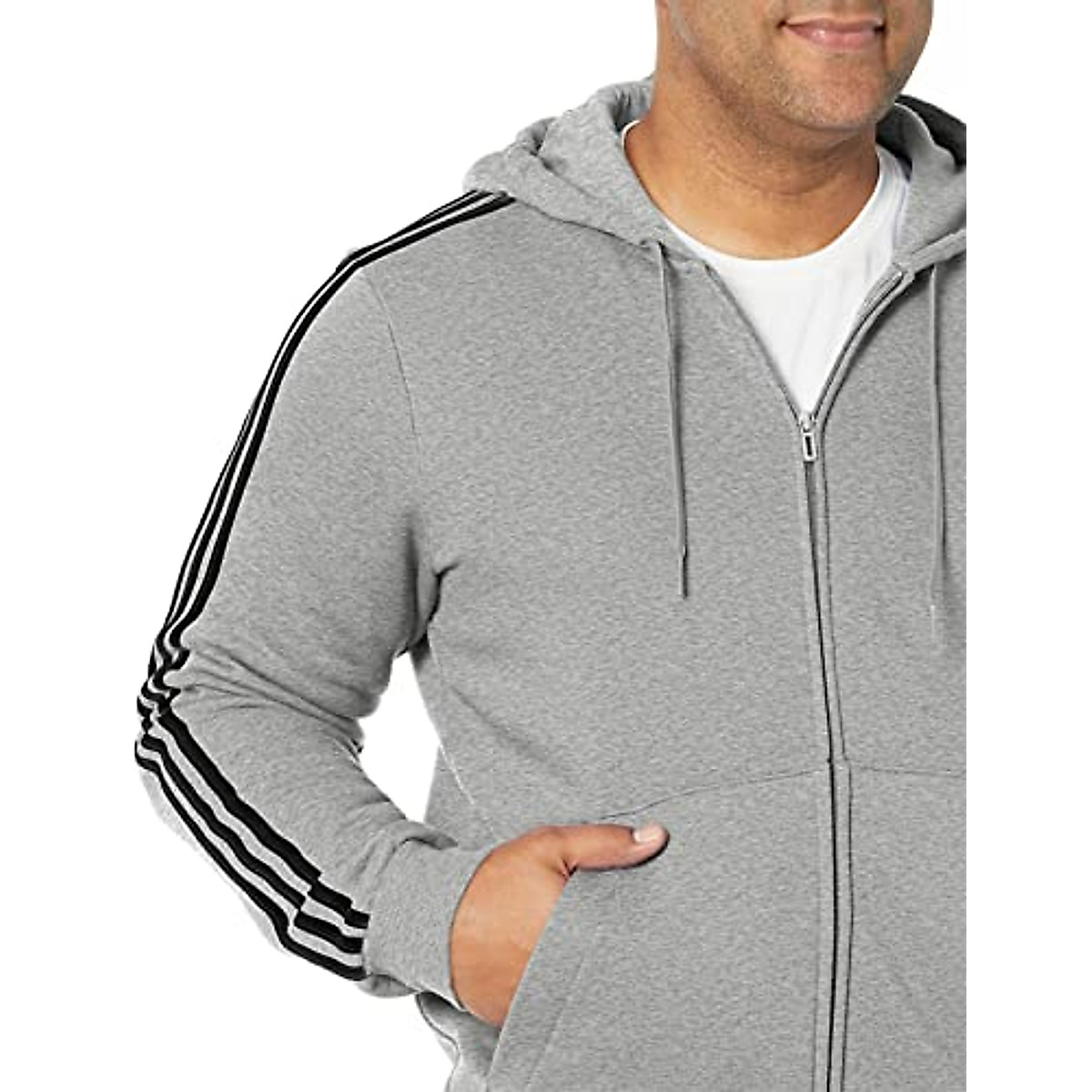 adidas Men's Essentials Fleece 3-Stripes Full-Zip Hoodie, Medium Grey Heather, 4X-Large