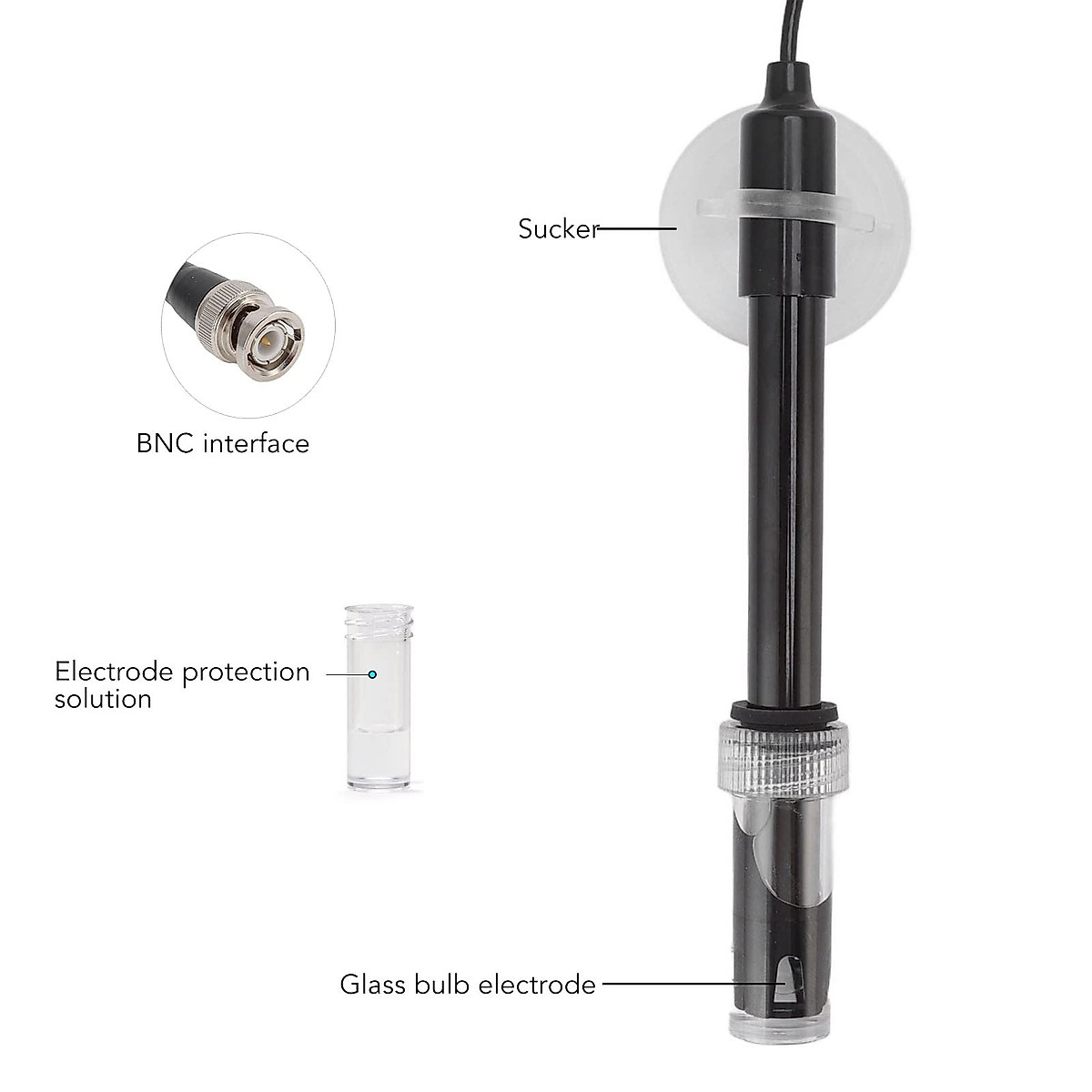 PH Electrode Probe Connector, Easy to Use Accurate Stable Measurement Small Portable Cable Length 70cm BNC Electrode Probe Connector for Hydroponics