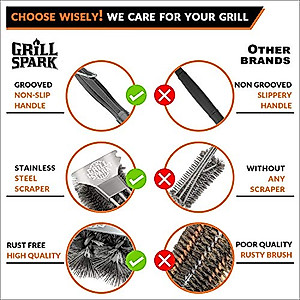 BBQ Grill Brush and Scraper 18" | Stainless Steel Cleaning Brush Accessories | Best for Weber Gas, Charcoal, Porcelain, Cast Iron, All Grilling Grates