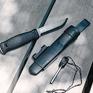 Morakniv Garberg Full Tang Fixed Blade Knife with Carbon Steel Blade with Survival Kit, Black, 4.3 Inch