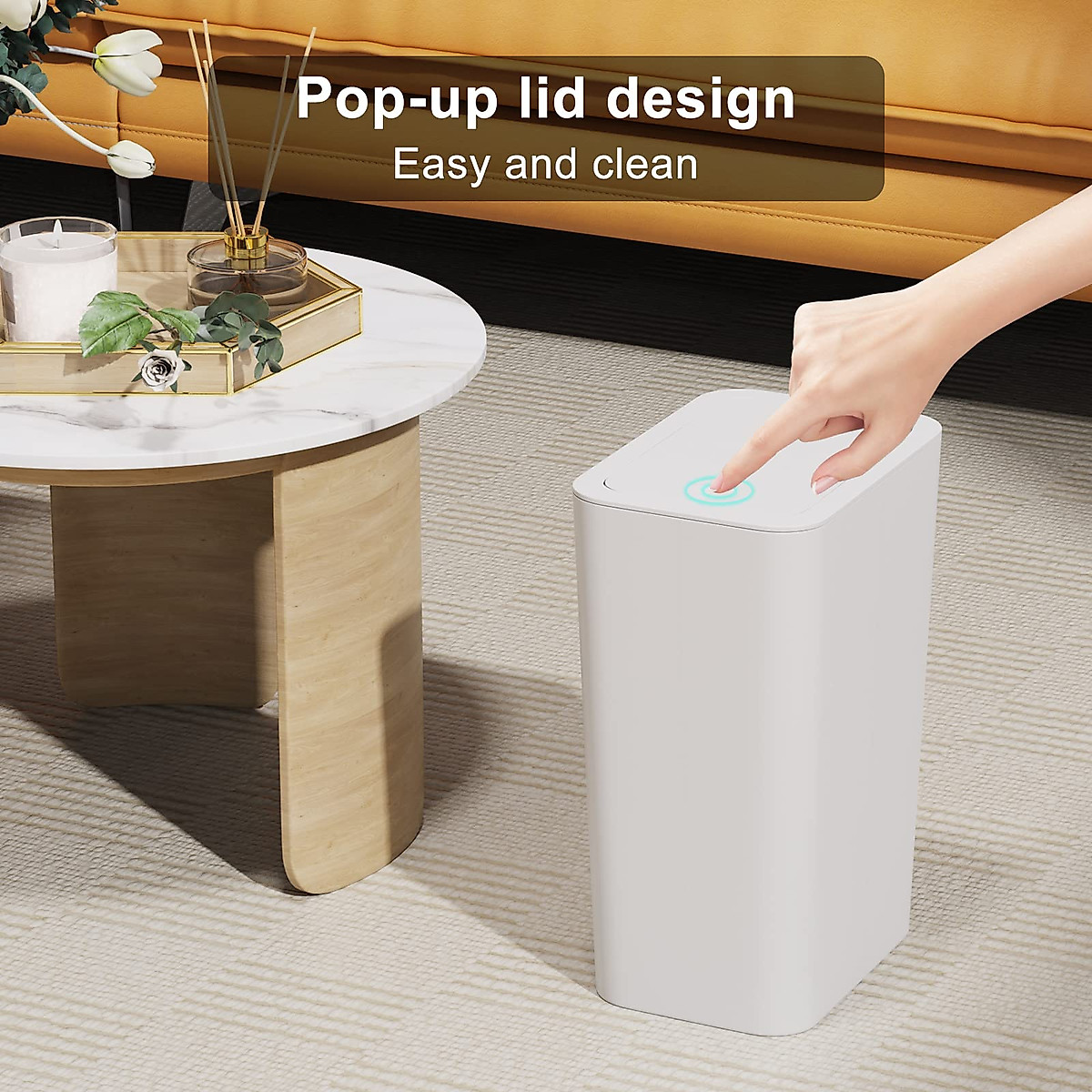 ePiiChua 3 Pack 10 Liter / 2.6 Gallon Small Trash Can with Lid, Bathroom Garbage Can with Pop-up Lid, Waste Basket for Bathroom, Kitchen, Bedroom, Powder Room, Craft Room, Office, College (White)