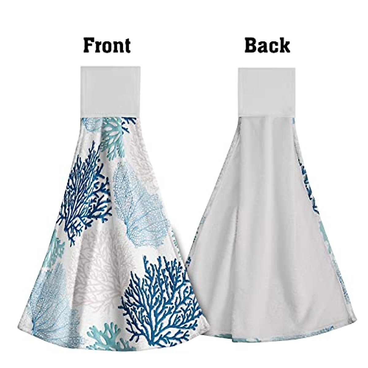 Blue Coral Kitchen Hand Towel - Beach Nautical Coastal Teal Sea Towel Set of 2 Ultra Soft Absorbent Tie Towel Tea Bar Towels for Bathroom Kitchen Laundry Room 12 x 17 Inches