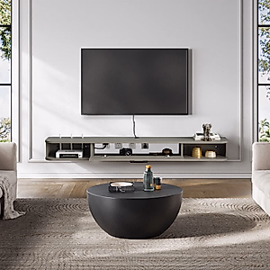 Pmnianhua Floating TV Stand,70'' Wall Mounted Floating TV Shelf for TVs up to 75 inches, Floating TV Wall Unit with Shelves for Gaming Consoles Small Spaces Apartments,Bedrooms (Light Grey Oak)