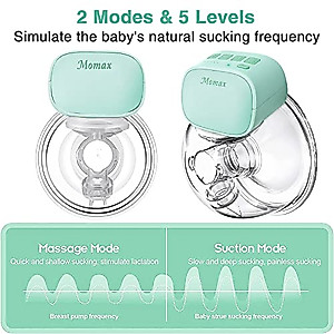 Hands Free Breast Pump - Wearable Breast Pump Electric,Portable Breast Milk Extractor & Collector, Silicone Breastfeeding Pumps,2 Modes 5 Adjustable Levels Rechargable Wireless Milk Pump for New Mom
