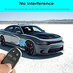 Soft TPU Key Fob Cover Case Fit for Jeep Compass Grand Cherokee Renegade Chrysler 200 300 Dodge Challenger Charger Durango Journey Fiat Accessories Remote Holder Skin Jacket Protector (Silver)