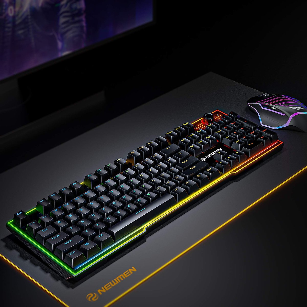 Newmen GM711 Gaming Keyboard Full Size RGB Backlit Hot-Swappable Mechanical Keyboard with Multimedia Control 104-Key Wired PC Gaming Keyboard for Windows Mac(Brown Switch)