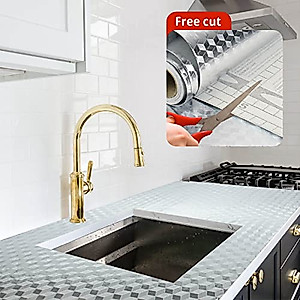 HengDu Kitchen PVC Self-Adhesive Wallpaper，Oil-Proof Foil Wall Sticker, Kitchen Backsplash Stickers,Silver Color Aluminum Foil Oil Resistant,(Silver Rhombus Pattern) 15.7X197 in(0.4 * 5M)