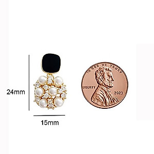 AYNN 18k Gold Plated Black Square Cubic Zircon Pearl Drop Dangle Earring Jewelry Hypoallergenic