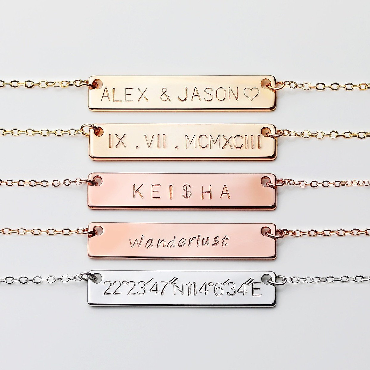 LONAGO Personalized Bar Necklace Engraved Name Bar Pendant Necklace
