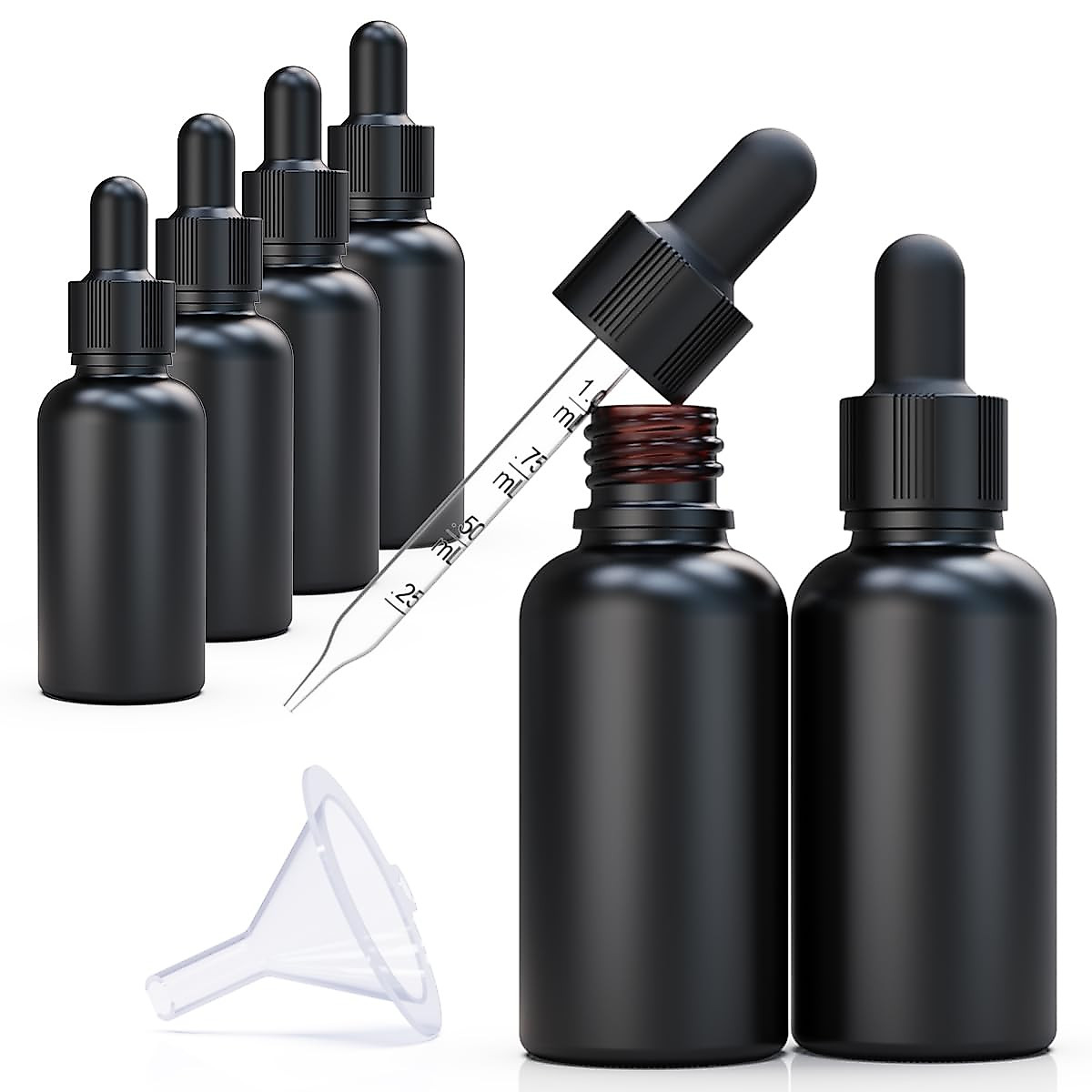 seafulee Black Coated Glass Bottle with Glass Eye Dropper, 1 oz Capacity,UV Safe Bottles for Essential Oils and Aromatherapy (Pack of 6) …