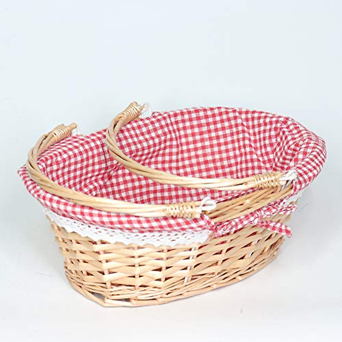 MEIEM Wicker Basket Gift Baskets Empty Oval Willow Woven Picnic Basket Cheap Easter Candy Basket Storage Wine Basket with Handle Egg Gathering Wedding Basket（Pink）