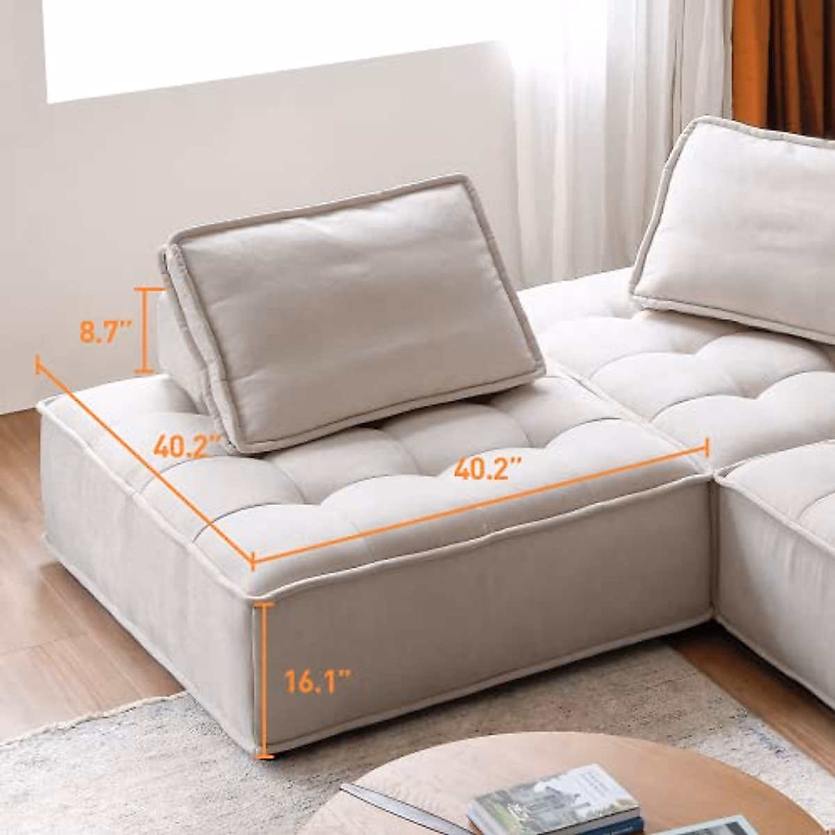 Acanva Modern Modular Sectional Single Sofa Couch, Accent Armless Chair with Removable Back Cushion for Living Room, Apartment, Small Space, Beige