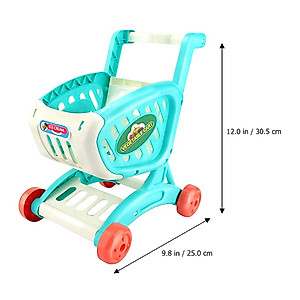Toyvian Kids Shopping Cart Food Shopping Trolley Basket Plastic Supermarket Handcart for Kids Toy Shop Kitchen Play Educational Toy Blue
