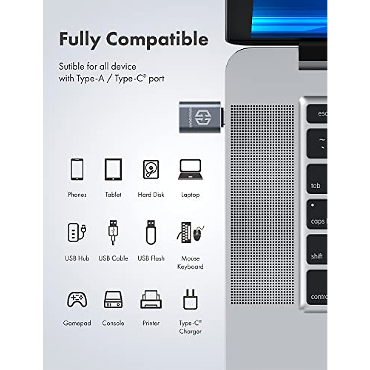 GRAUGEAR USB C to USB Adapter Pack of 2, 10Gbps Data Transfer, USB C Male to USB A Female Adapter 10Gbps, Compatible with PC, Laptop, MacBook, iPhone, iPad, Apple Watch, USB Charger, Type C Devices
