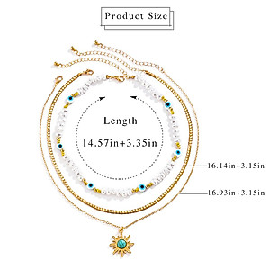 Sixexey Layered Sun Necklace Gold Necklace Chain Beaded Summer Beach Necklace Accessories for Women(B)