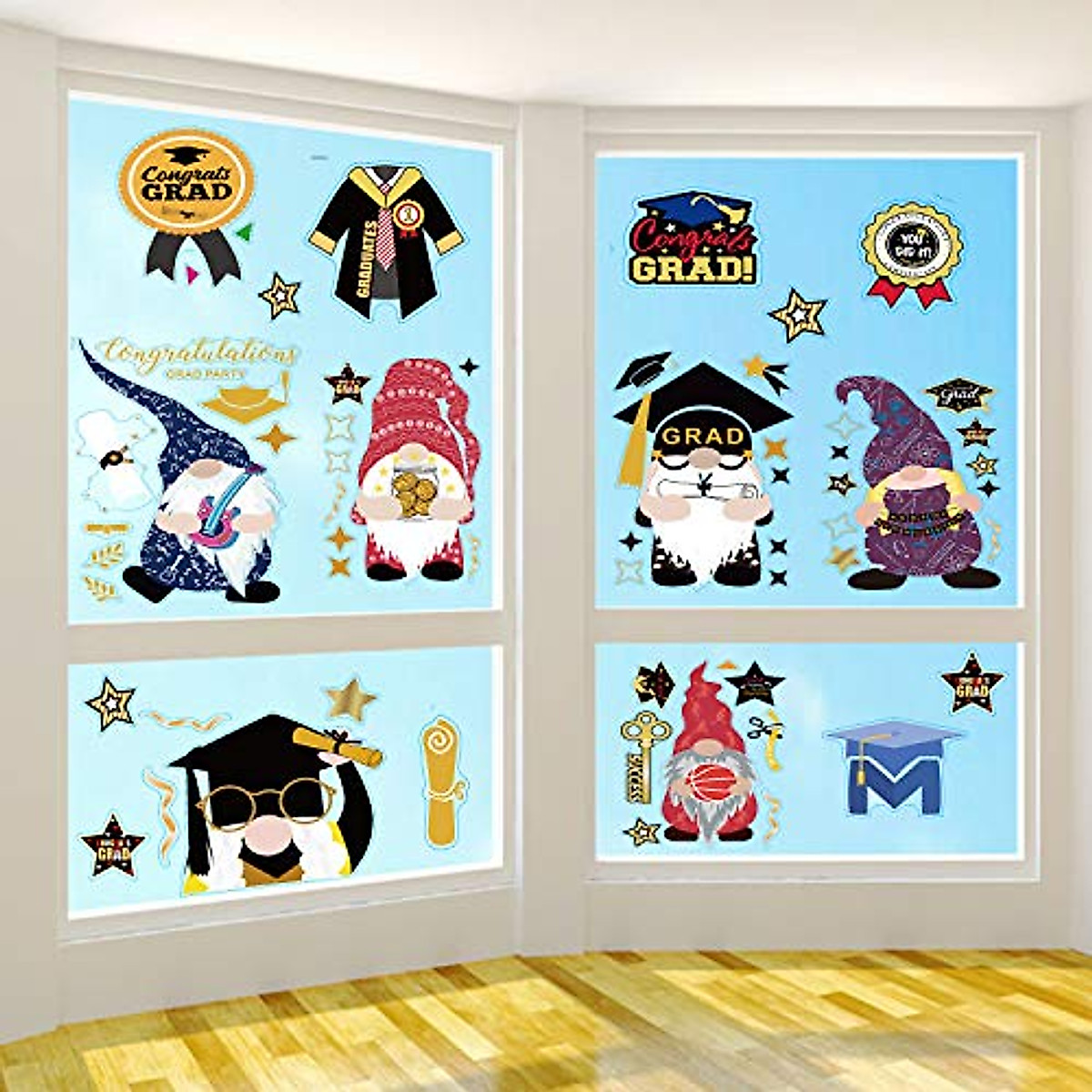 DmHirmg Graduation Window Clings, Graduation Decorations, Graduation Decal Stickers for Graduation Decorations with Removable Vinyl Window Sticker Decals for Home,School, Graduation Party 9 Sheet