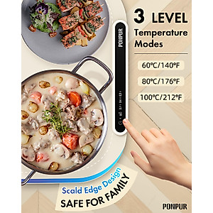 Electric Warming Mat for Food, 3 Adjustable Temperature - PONPUR Silicone Food Warmer Tray for Parties, Full Surface Heating, Auto Power Off, Foldable Hot Plate for Gatherings, Buffet, Family Meals