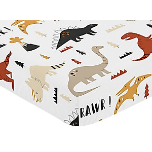 Sweet Jojo Designs Mod Dino Boy or Girl Fitted Crib Sheet Baby or Toddler Bed Nursery - Orange, Tan, Rust, Taupe, Mustard Yellow, Beige, Brown and Black Modern Dinosaur Boho Dinosaurs Gender Neutral