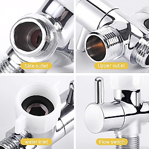 Bidet T Adapter with Shut-Off Valve, Brass T Valve Adapter for Bidet, 3 Way Tee Connector 7/8”1/2”16/15”, T Valve Bidet Attachment for Toilet