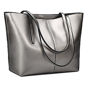 Covelin Women's Handbag Genuine Leather Tote Shoulder Bags Soft Hot Silver grey