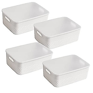 Lidded Storage Bin Organizer | Storage Organizing Container, 9 Liter, Set of 4, Off White