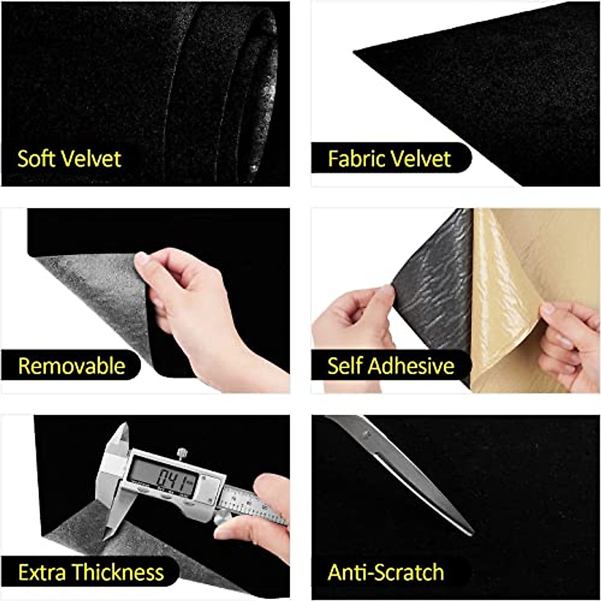 FunStick Self Adhesive Felt Fabric for Crafts 15.8"x78.8" Black Velvet Fabric Roll Soft Velvet Drawer Liners for Dresser Jewelry Box Black Felt Sheets Black Peel and Stick Wallpaper for Cabinets Shelf