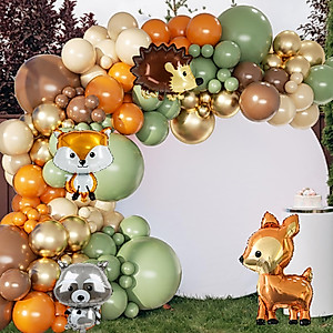 Woodland Animals Balloon Garland Arch Kit, 148pcs Woodland Themed Sage Green Brown Balloons Forest Animal Baby Shower Neutral Gender Reveal Party Supplies Oh Baby Jungle Decorations