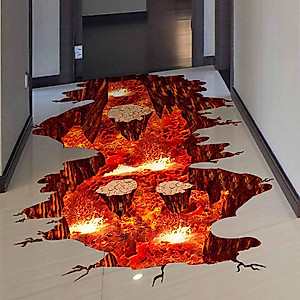 Quanhaigou Creative 3D Space Wall Decals Removable PVC Magic Floor Flame and Lava Wall Stickers Murals Wallpaper Art Decor for Home Walls Ceiling Boys Room Kids Bedroom Nursery School