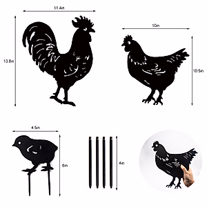 TT & MM Metal Chicken Yard Decor 3 Pcs Rooster Garden Stakes,Chicken Gifts for Women/Men,Hen/Chicks Silhouette Statues for Yard Art,Backyard,Patio,Lawn Ornaments,Outdoor Decor