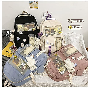 HUAFOOK Kawaii Backpack with Kawaii Pin Cute Accessories ?Kawaii Girl Backpack Cute Backpack Cute Aesthetic Backpack for School (Bule,One size)