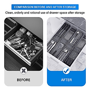 KOUPA Expandable Silverware Drawer Organizer Set of 2, Compact Utensil Flatware Tray for Kitchen, Adjustable Plastic Cutlery Holder Storage for Spoons Forks Knives, Gray