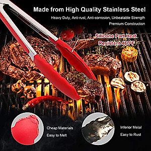 Kitchen Tongs with Silicone Tips - ForTomorrow Set of 5, 7 9 Inch Premium Silicone Tipped Tongs for Cooking Heat Resistant, Serving Food, BBQ